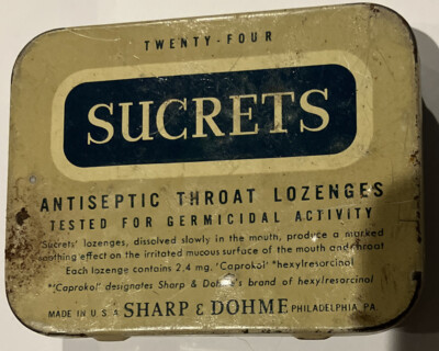 Vintage Tin Metal Sucrets Lozenges Box Sharpe & Dohme Empty-3.25”x2.5 ...