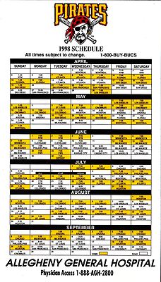 1998 PITTSBURGH PIRATES BASEBALL MAGNET MAGNETIC SCHEDULE | eBay