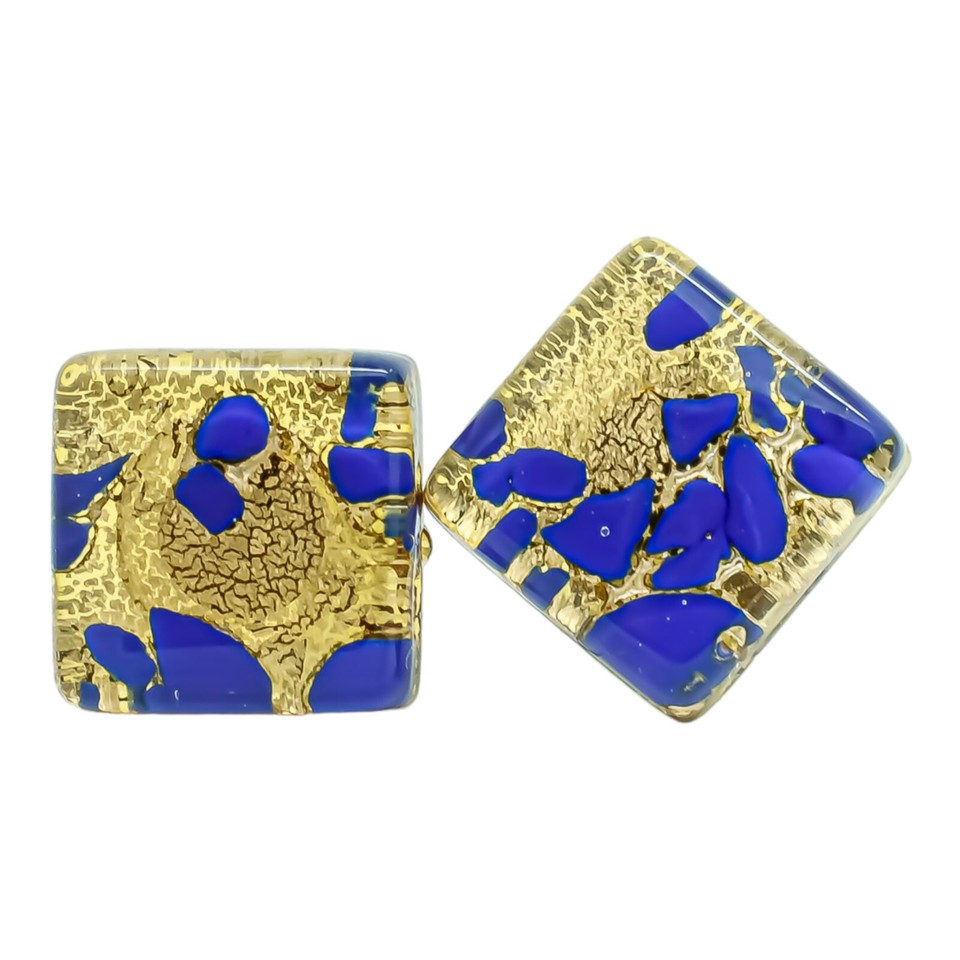 Murano Glass Cufflinks Gold Blue Pair Square | eBay Australia