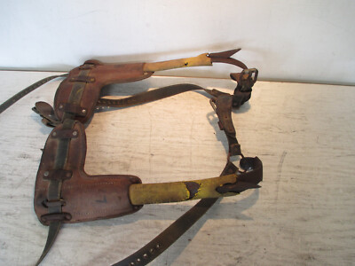 Vintage Pair Of Pole Tree Climbing Spikes Lineman Logger Leathers ...