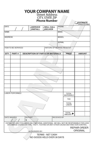 100 Carbonless Customized Job Repair Work Order Form | eBay