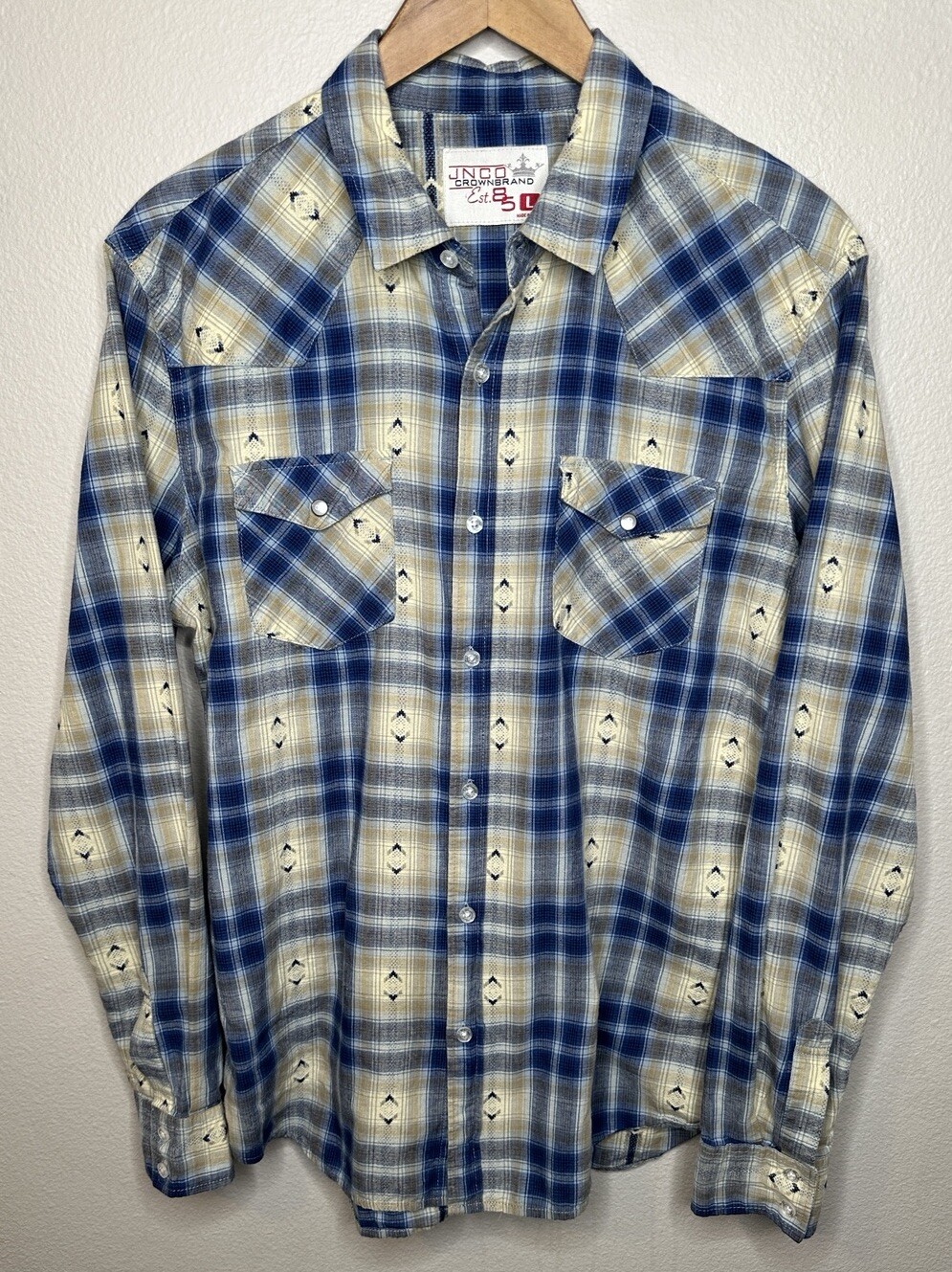 Vintage JNCO Crown Brand Plaid Western Button Up Shir… - Gem