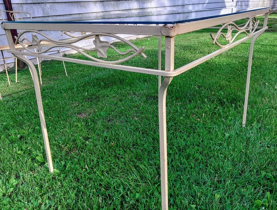 Vintage MCM Wrought Iron Glass Top Salterini Woodard Patio Furniture ...