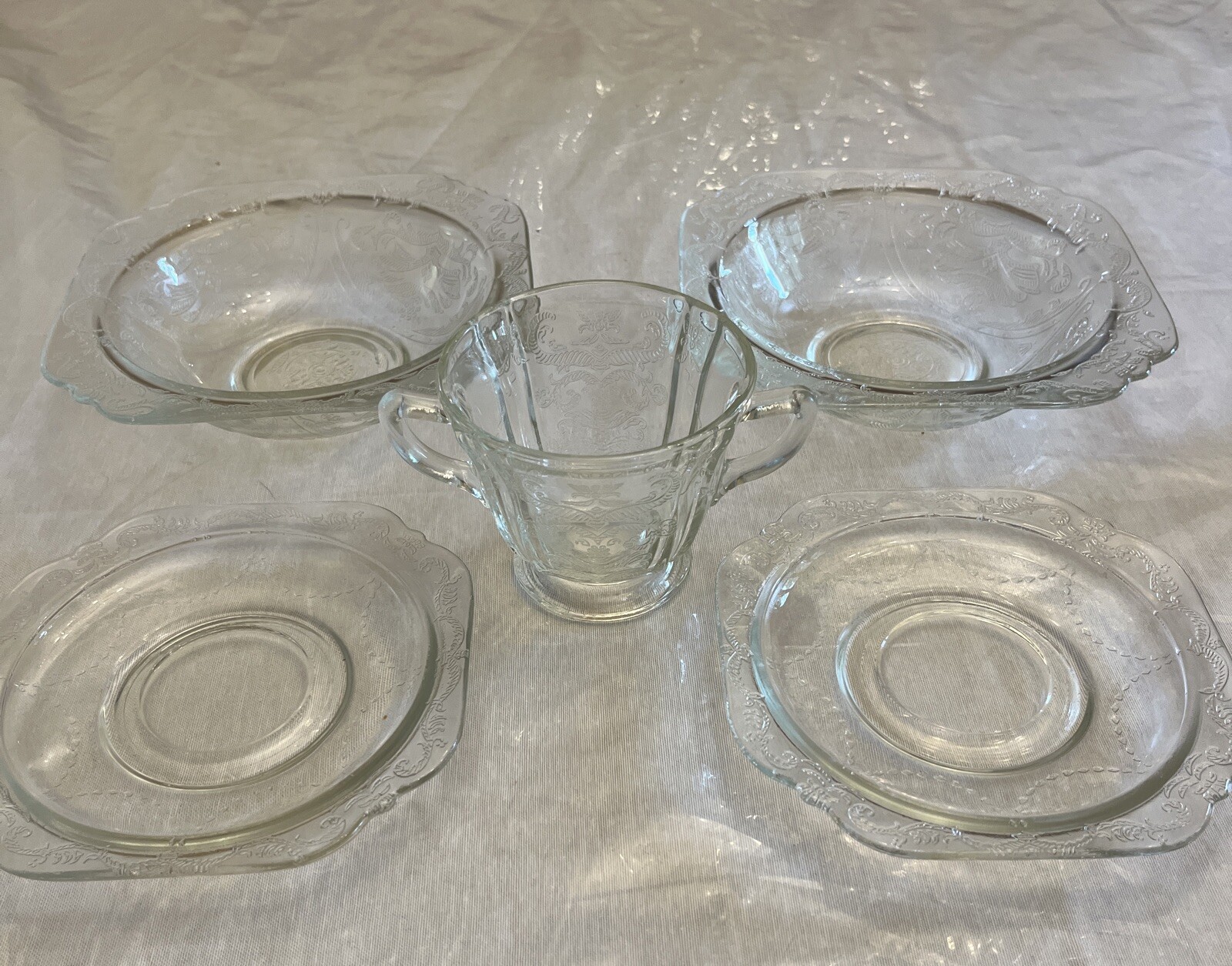 Federal Glass Madrid Pattern Set of 5. Bowls, Saucer And Sugar. Clear ...
