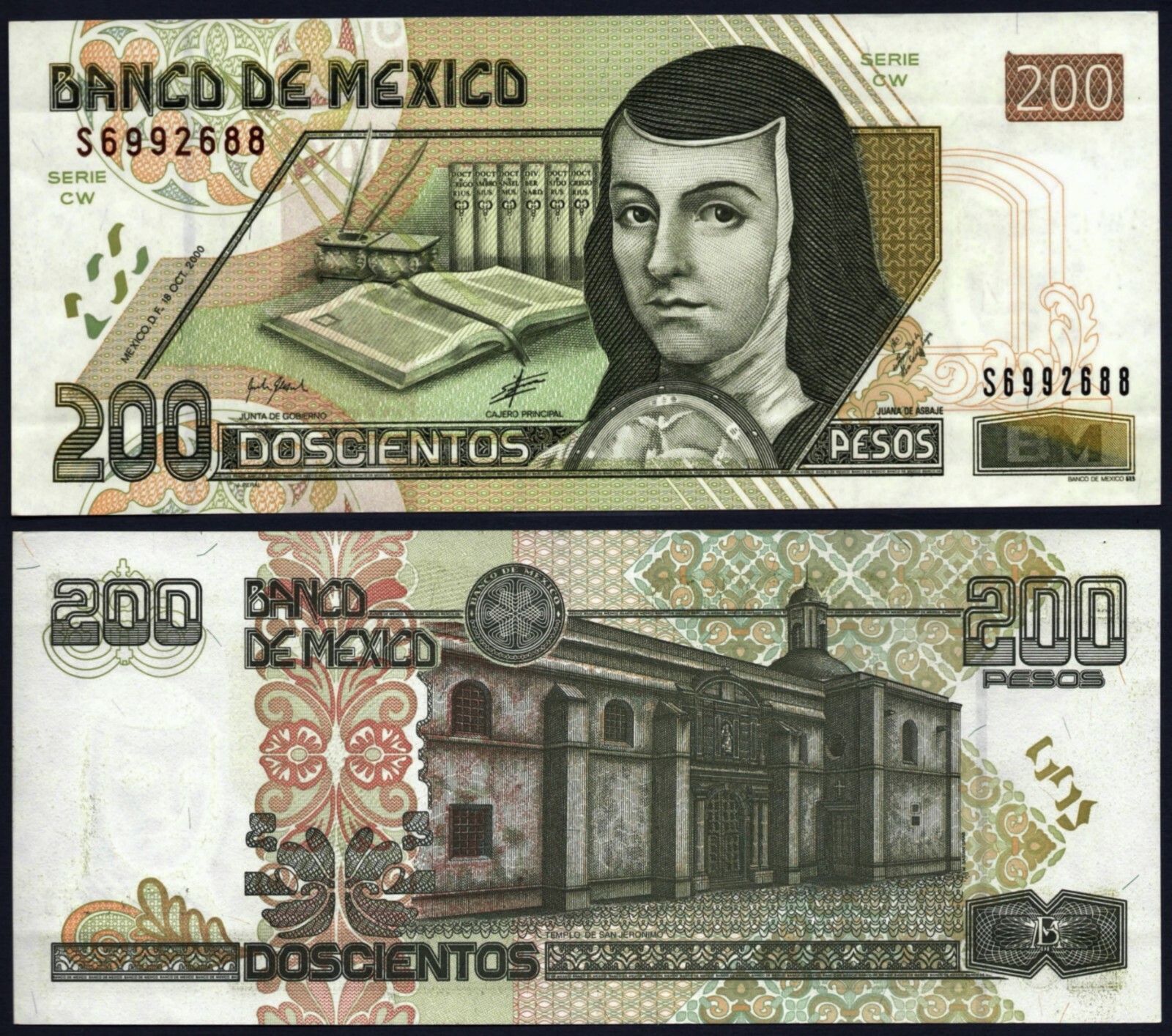 MEXICO 🇲🇽 P119a* 200 PESOS* ND18/10/2000* SERIE CW* PREFFIX S * UNC GEM | eBay