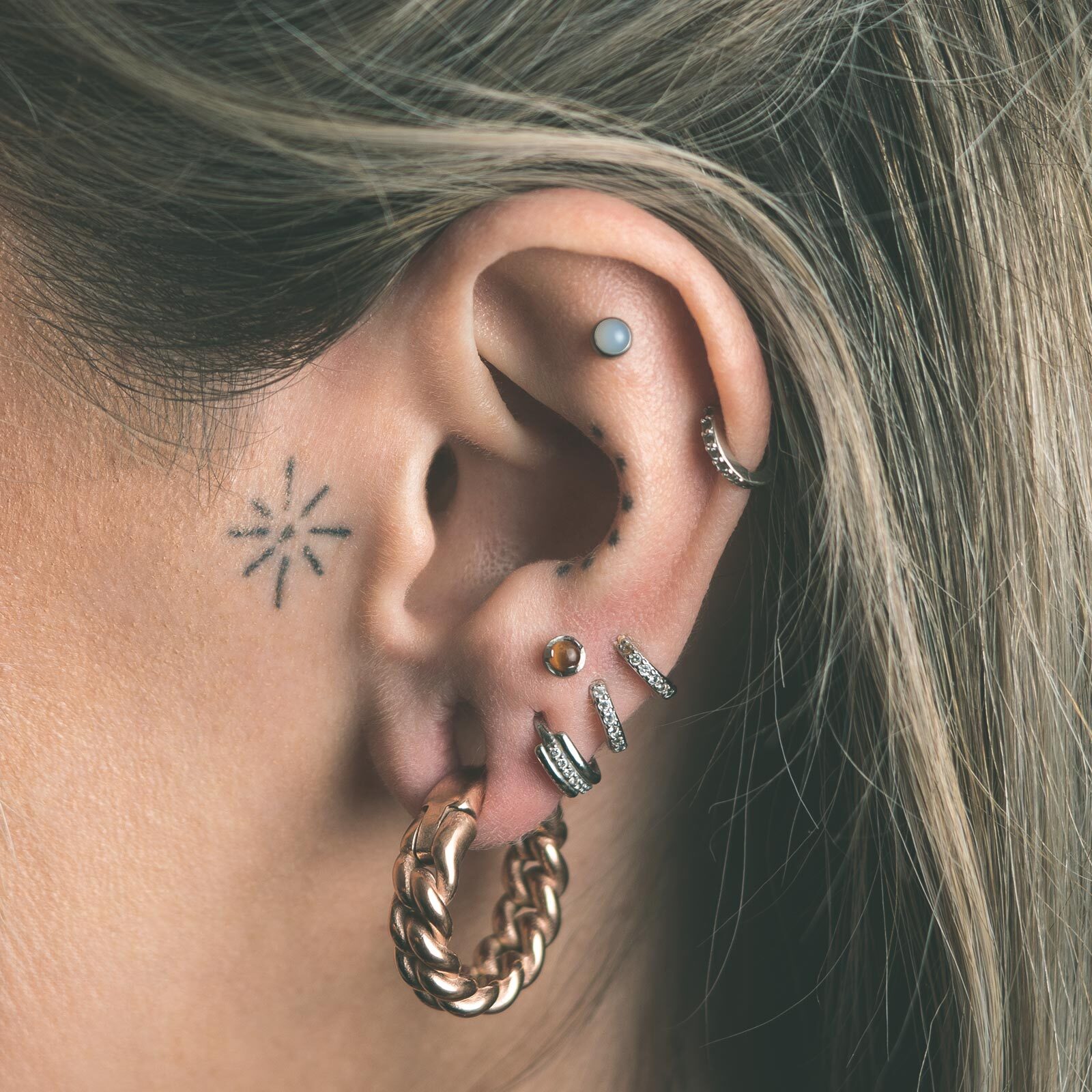 Cuban Link Hoop Rose Gold PVD Magnetic Ear Weight Lobe Gauges Ear ...