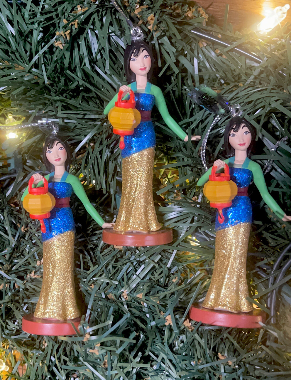 3ct 2025 Mulan Christmas Tree Ornaments w Gold Sparkle Dress New Disney ...