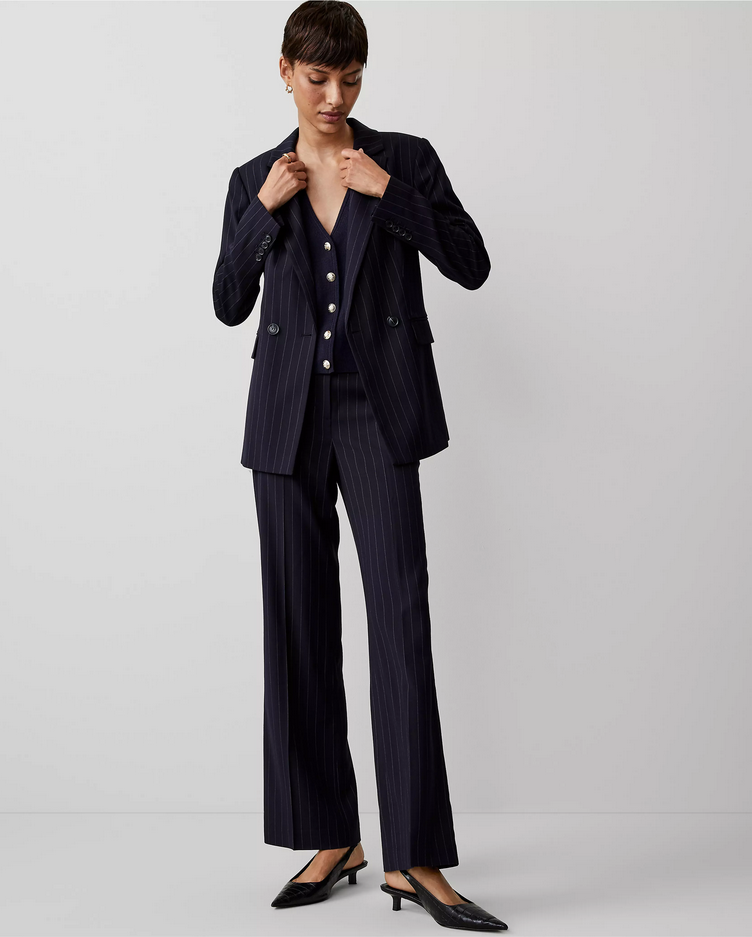 NEW ANN TAYLOR $208 NAVY WHITE PINSTRIPE CROSBY BLAZER SZ 10 | eBay