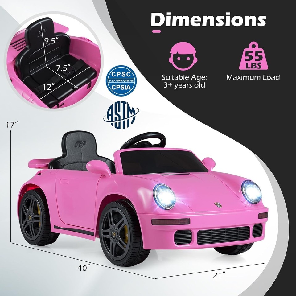 Ride on Car, 12V Licensed RUF CTR Kids' Electric Vehicle w/Remote ...