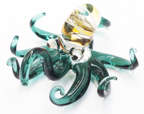 Art Hand Blown Glass Green Painted SEA Octopus Sea Animal Figurine | eBay