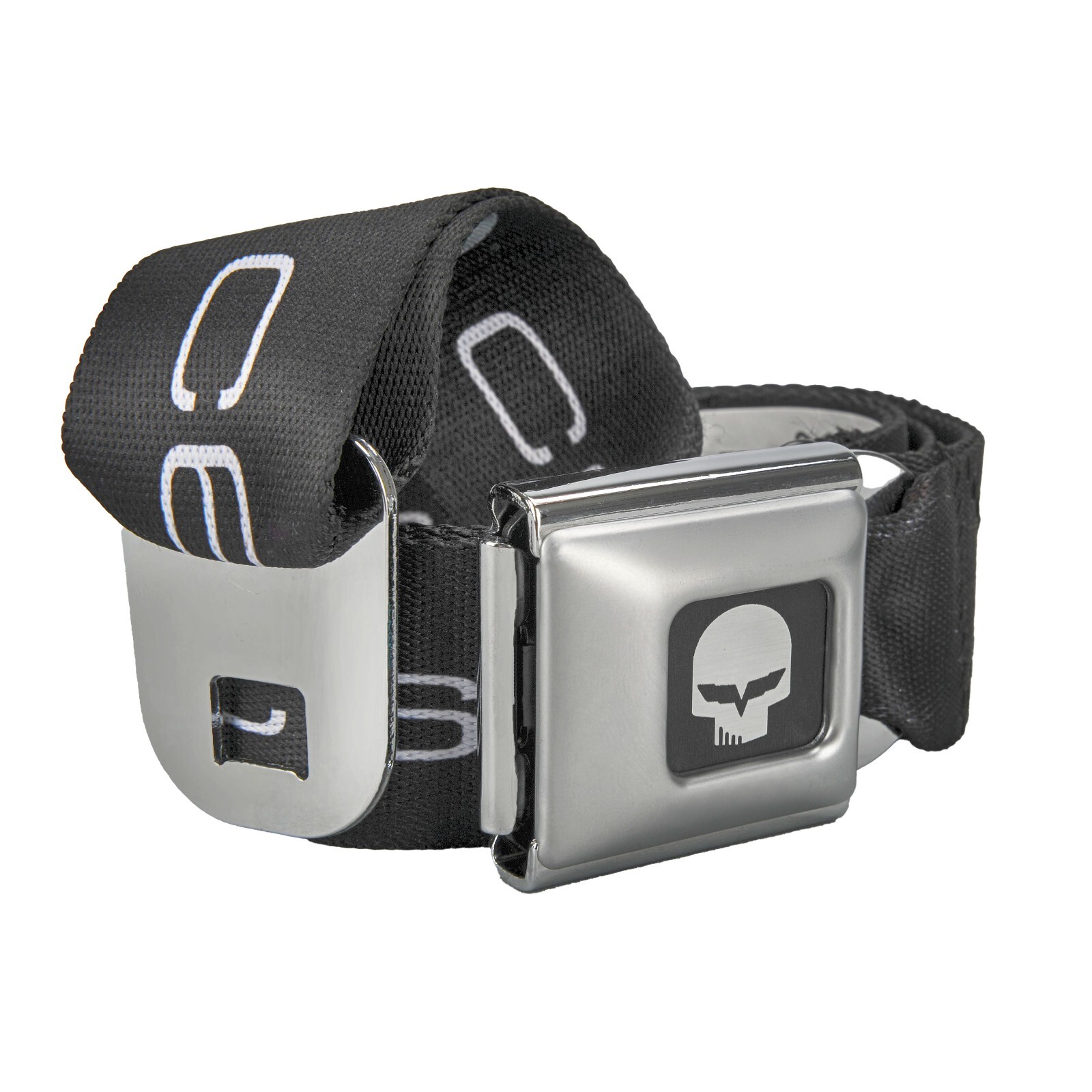 Seat Belt Style Belt w/ 2005-2013 Corvette C6 Racing Jake Skull Logo ...