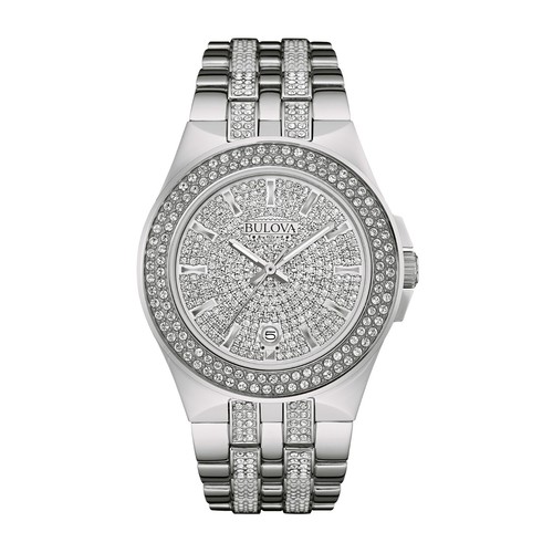 Bulova Phantom Mens Crystal BUL Quartz Silver Stainless Steel Watch 42 ...