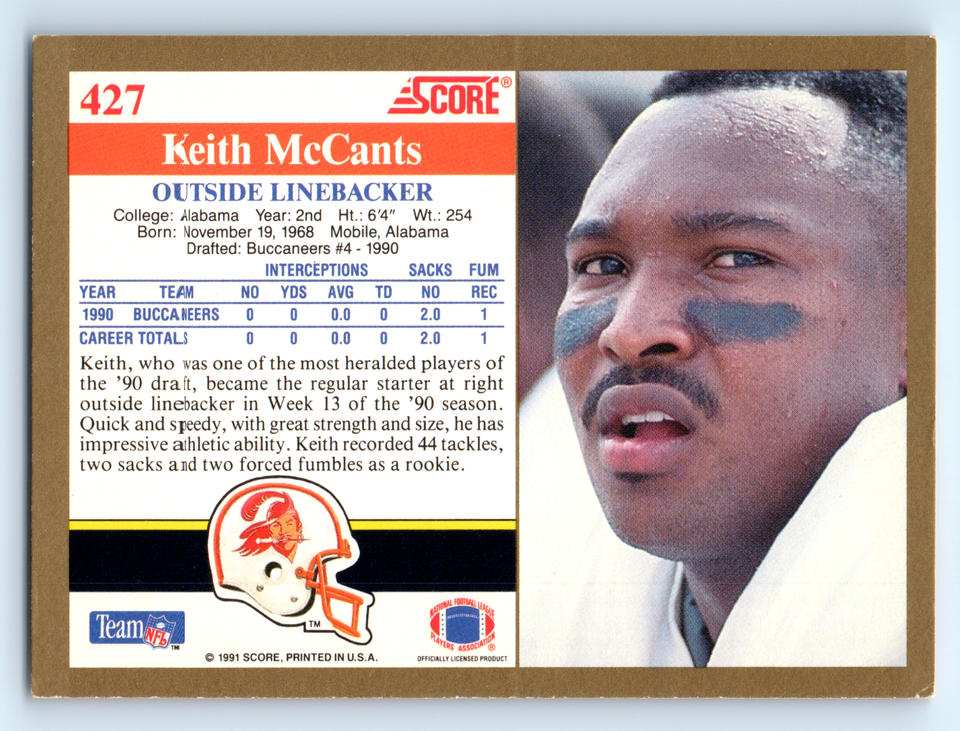 1991 Keith McCants Score Football Card #427 Tampa Bay Buccaneers | eBay