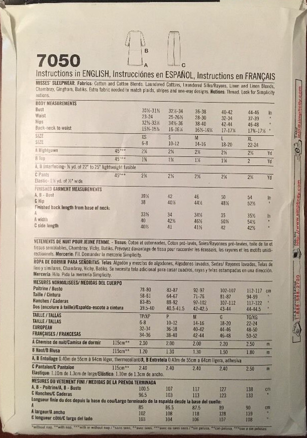 Simplicity Sleepwear Pattern #7050, Sizes XS-XL | eBay