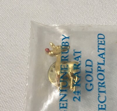 HARRIET CARTER RED NOSED REINDEER LAPEL PIN / 24 K GOLD ELECTROPLATED ...