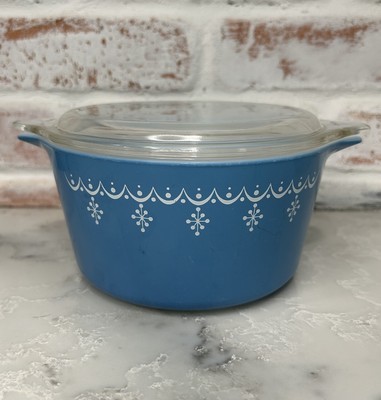 VTG Pyrex 473 Snowflake Blue Garland Casserole Dish 1 Quart w/ LID 470C ...