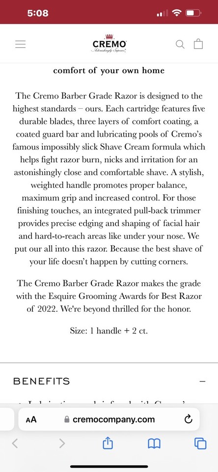 Cremo The Barber Grade Shave Experience One Razor & 8 Cartridges No Box ...