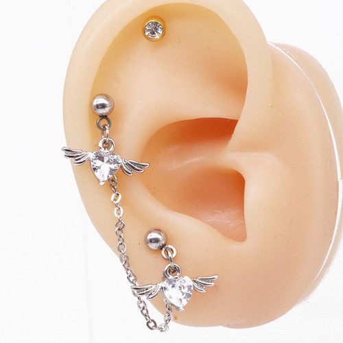 Angel Wing Heart Double Lobe Helix Piercing Earring Chain Cartilage ...