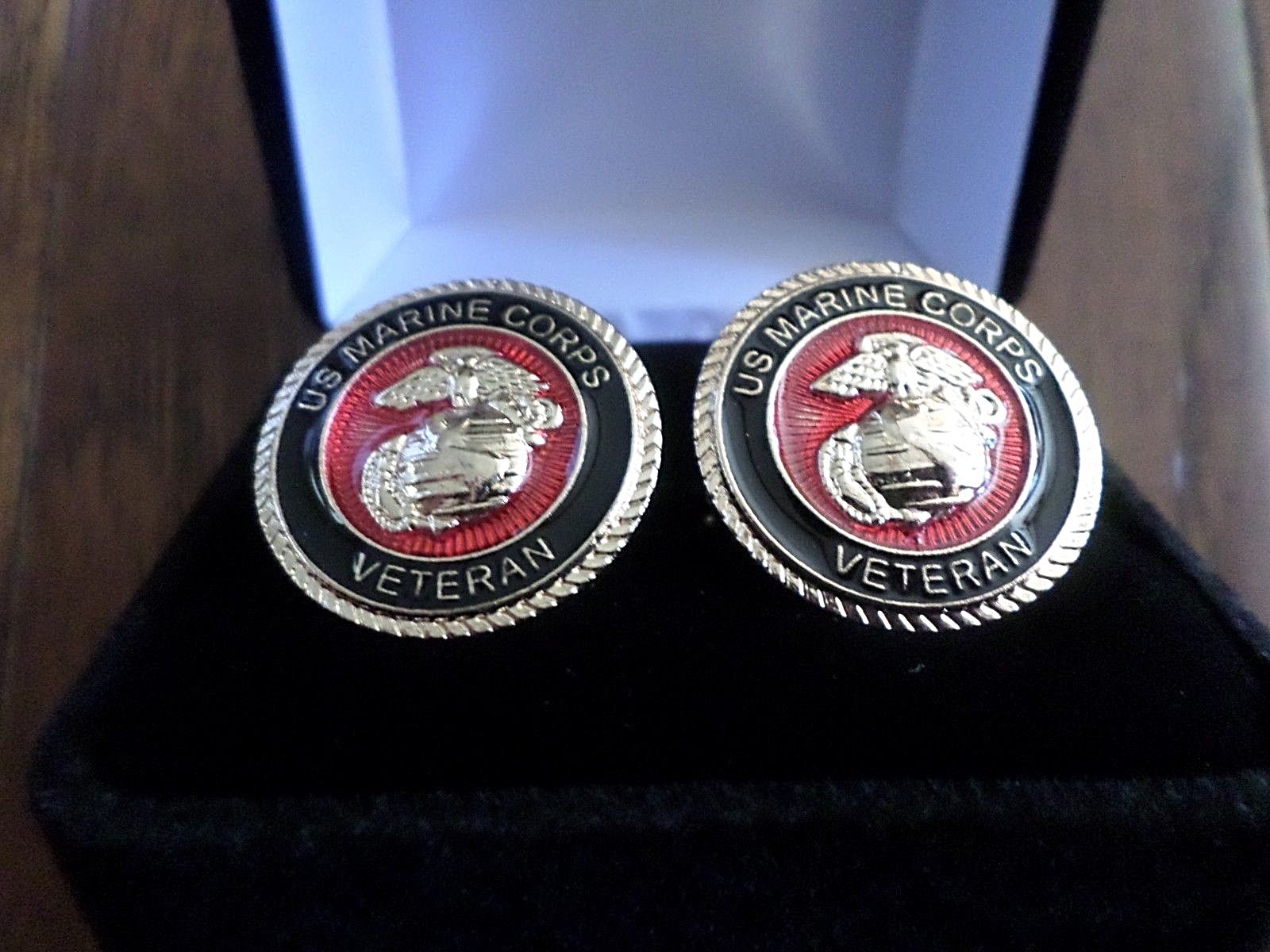 U.S MILITARY MARINE CORPS VETERAN CUFFLINKS WITH JEWELRY BOX 1 SET USMC ...