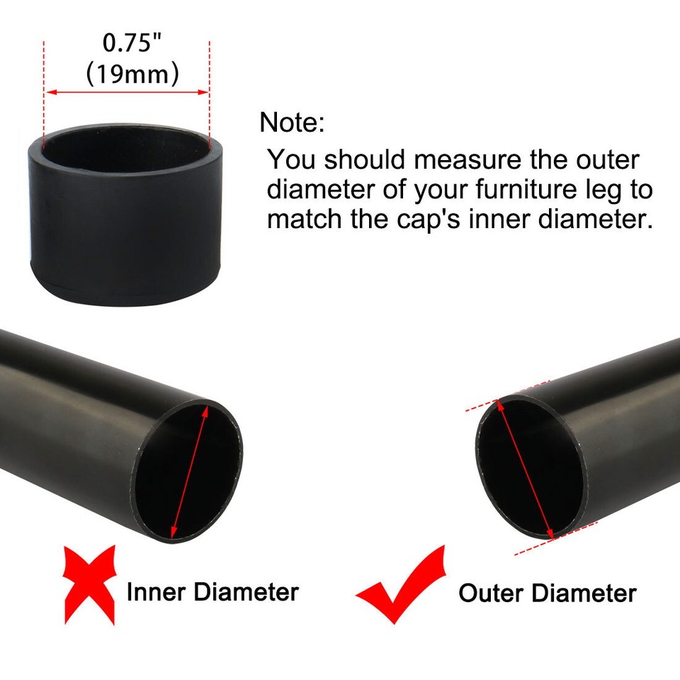 Furniture Chair Table PVC Round Shape Leg Foot Covers Black 19mm Inner ...