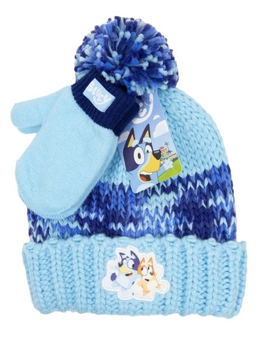 Bluey Toddler Boy's / Girl's 2pc Cuffed Pom Chunky Knit Beanie and ...