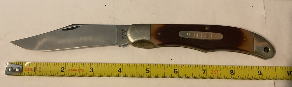 Vintage SCHRADE U.S.A. 1250T OLD TIMER FOLDING KNIFE w LEATHER SHEATH ...
