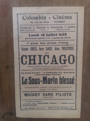 Cinema Program Colombes CHICAGO The Wounded Submarine Harry CARREY 1933 ...