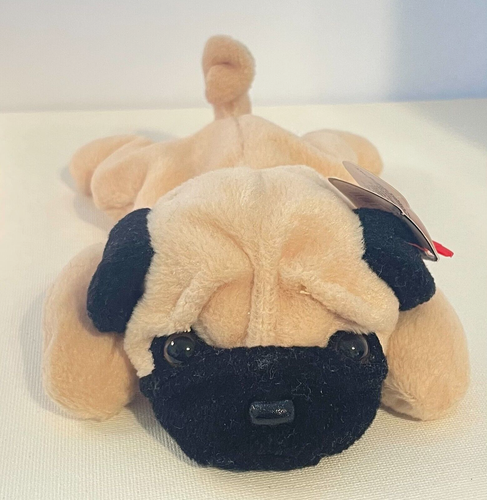 TY Beanie Baby PUGSLY the Pug Dog w/ P.V.C. Pellets, DOB 5-2-96 w/ Hang ...