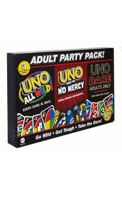 Uno Adult Party Pack 3 Games - Uno No Mercy, Uno All Wild & Uno Dare ...