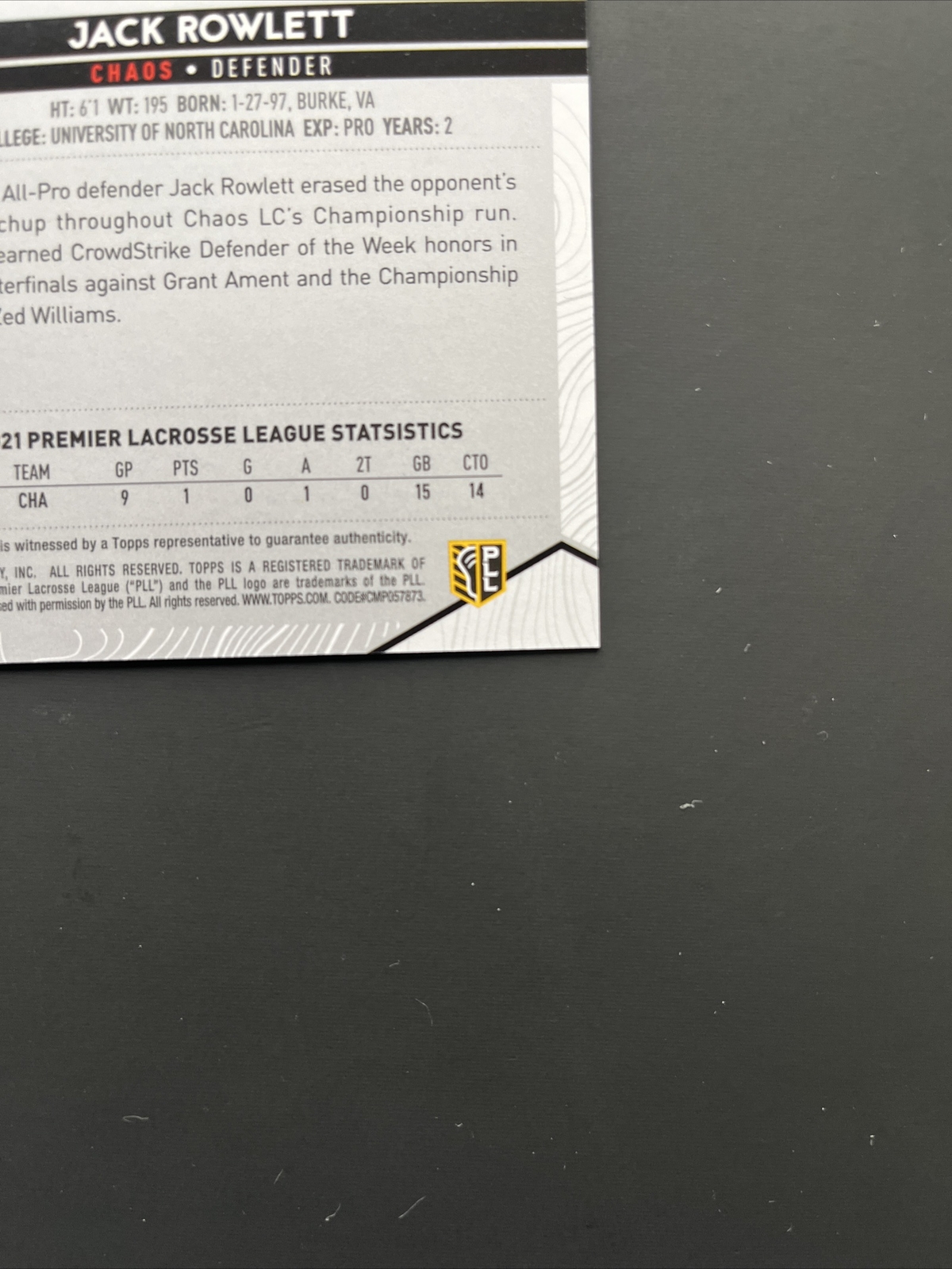 2022 Topps PLL Premier Lacrosse JACK ROWLETT Icy Orange Auto SSP 19/25 ...