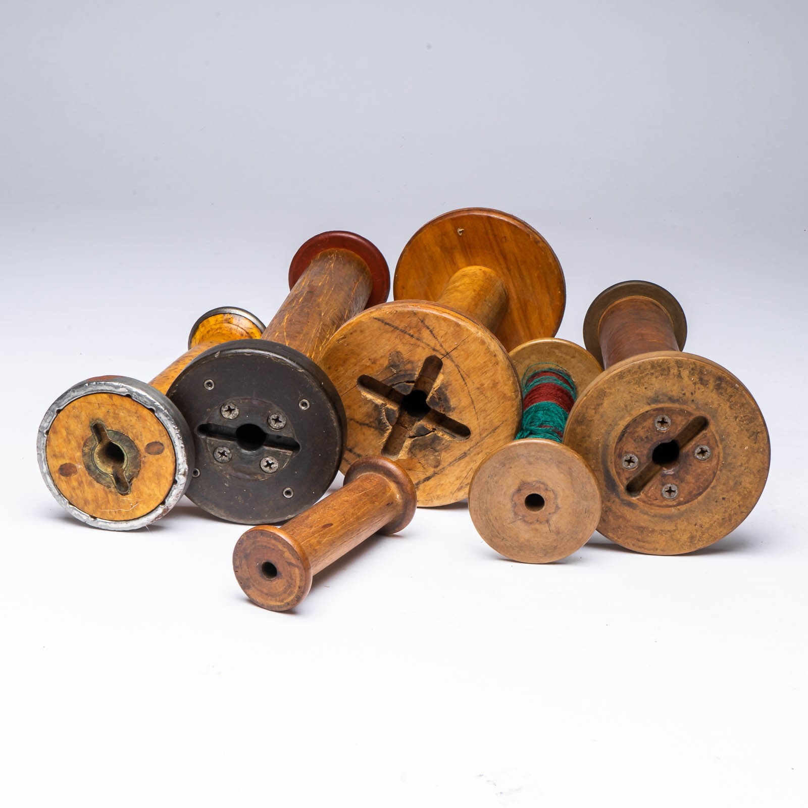 Lot of 6 Large Industrial Wooden Textile Spools Bobbins Akron ...