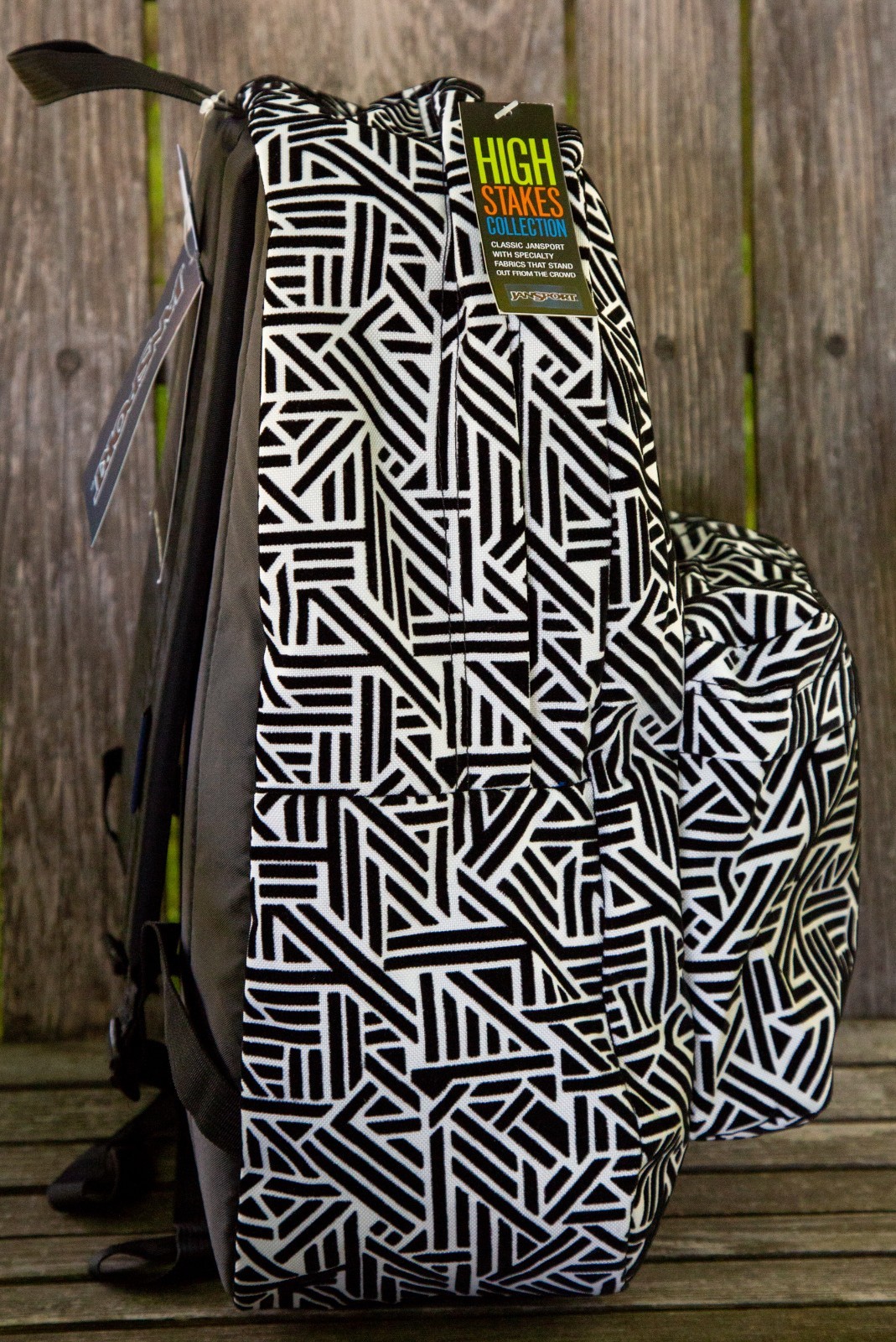 JANSPORT Authentic Backpack HIGH STAKES Black White Geo Flock ...