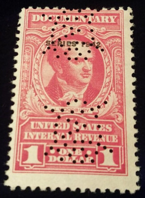 US 1 Dollar Internal Revenue Documentary Stamp Series 1942 L. Woodbury ...