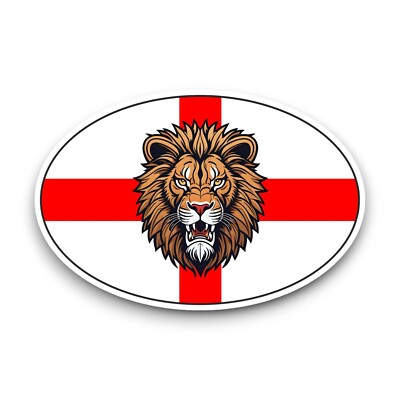 Lion With England St George's Cross Flag Oval Vinyl Sticker Decal ...