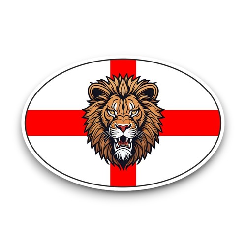 Lion With England St George's Cross Flag Oval Vinyl Sticker Decal ...