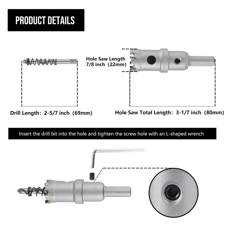 TCT 7/8'' Hole Saw Bit for Hard Metal Heavy Duty Carbide Cutting Hole ...
