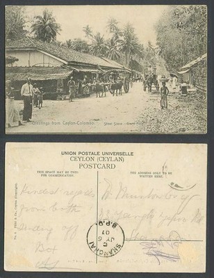 Ceylon Shanghai B.P.O. 1907 Old Postcard Grand Pass Native Street Scene ...