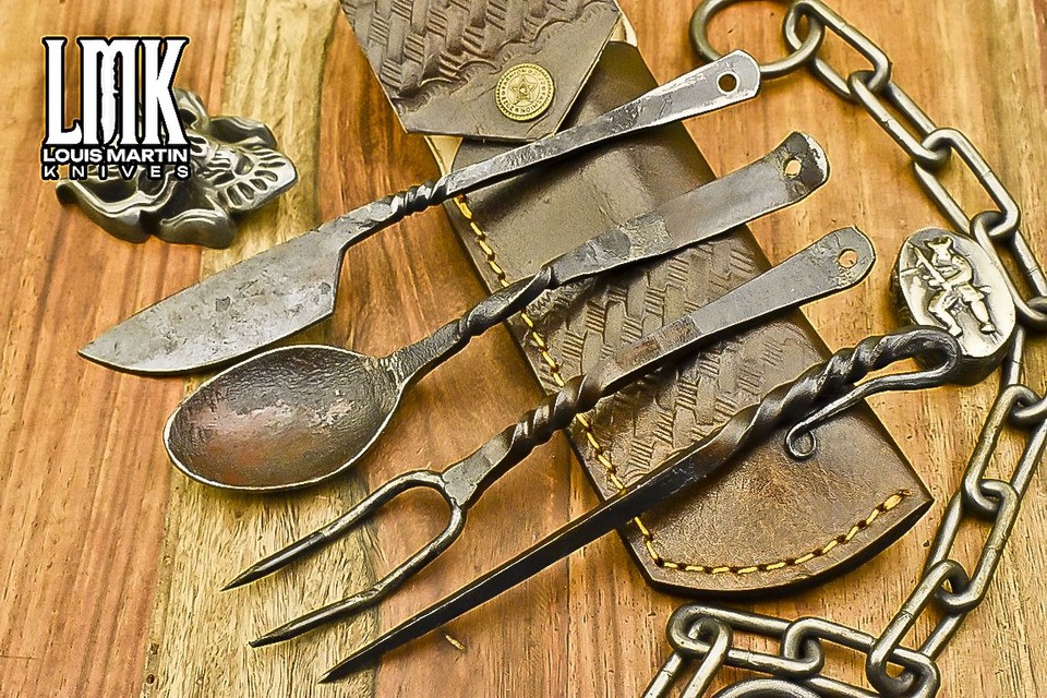 LMK Hand Crafted Antique Table Set AUS-10 Steel Hammered Pattern Lot of ...