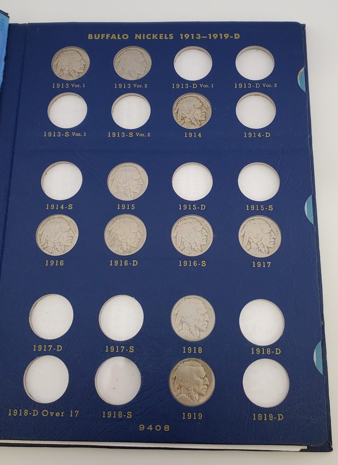 1913 - 1938 Partial Buffalo Nickel Coin Collection In Whitman Album 44 ...