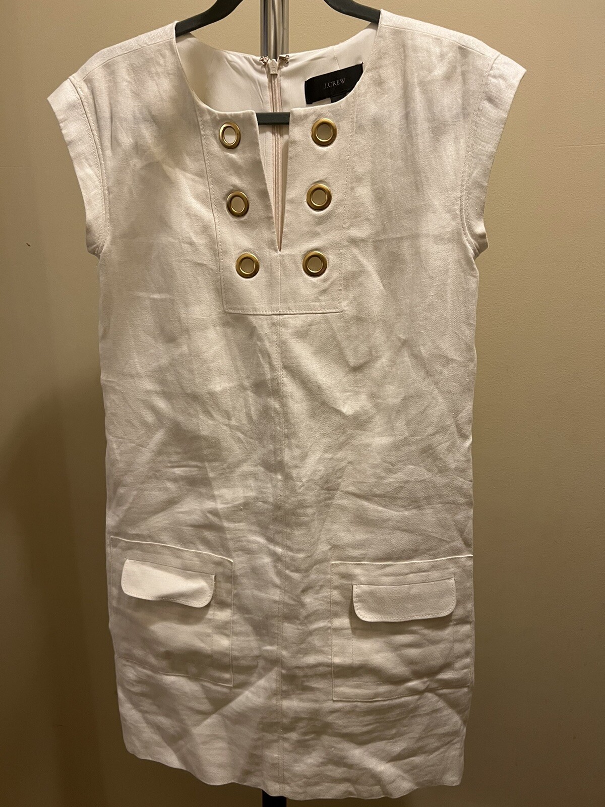 J Crew Women’s Linen Shift Dress Sleeveless Mini Grommets Pencil Cream ...