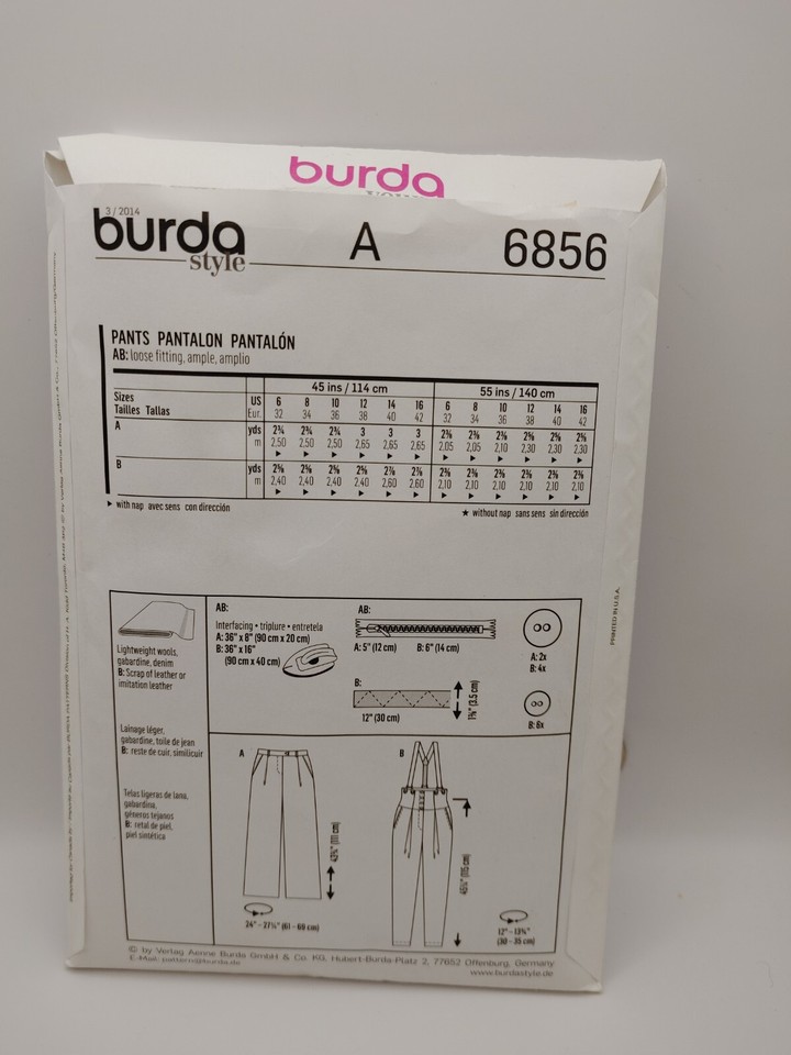 Pants Sewing Pattern by Burda Young (# 6856), US Size 6-16 | eBay