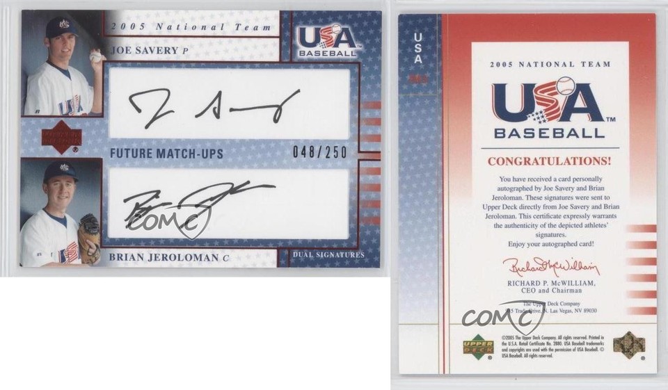 2005 Upper Deck USA Baseball Black Ink /250 Brian Jeroloman Joe Savery ...