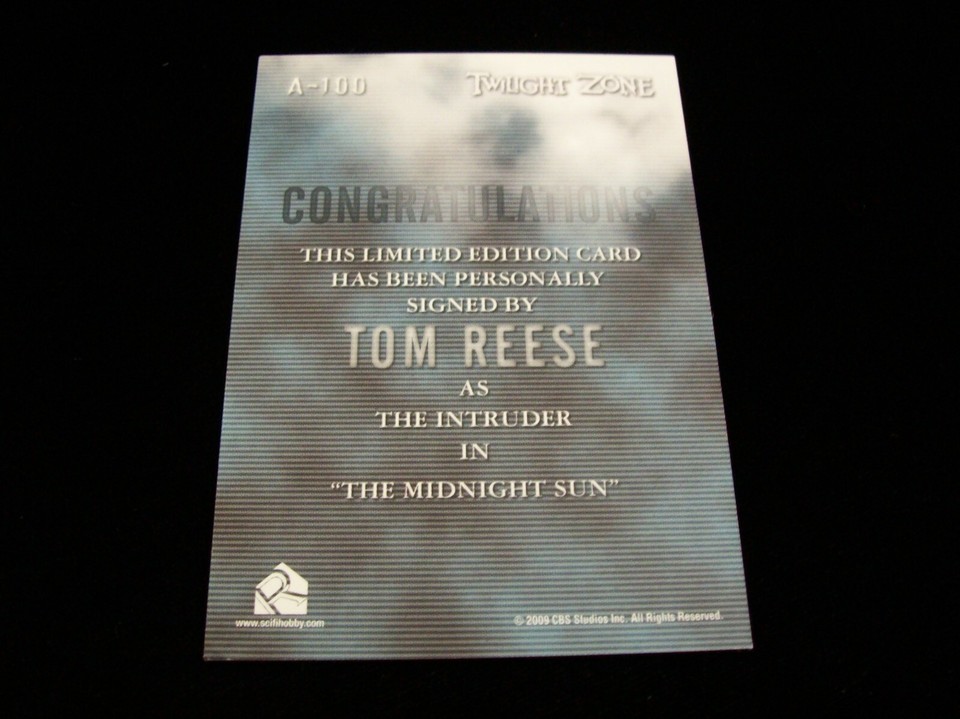 Twilight Zone Autograph Card A-100 Tom Reese as The Intruder in The ...