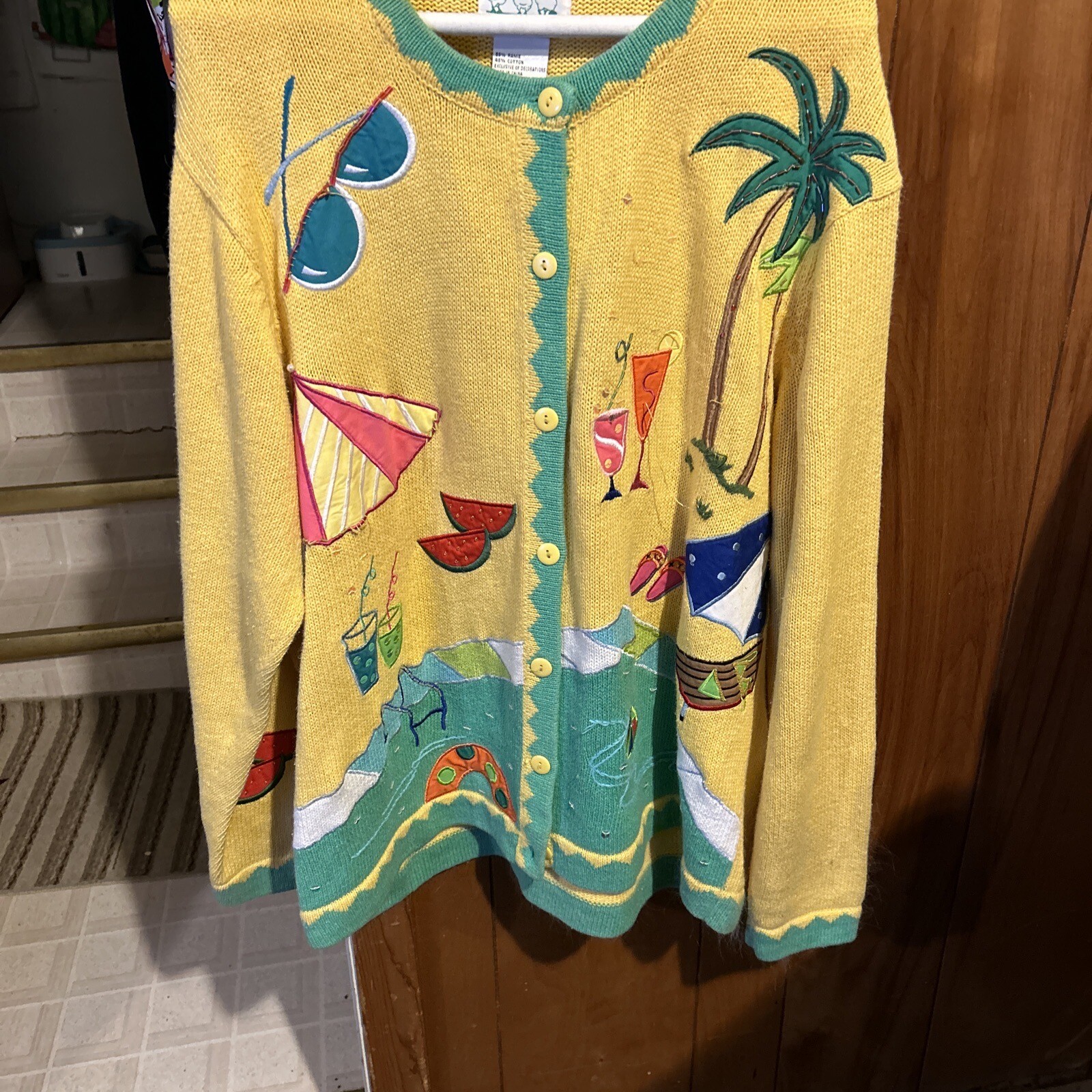 QUACKER FACTORY POOL, BEACH THEME CARDIGAN SWEATER, A… - Gem