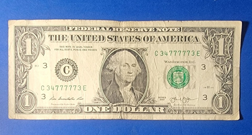 fancy serial number 2013 One Dollar note 5 IN A ROW LUCKY 77777,s | eBay