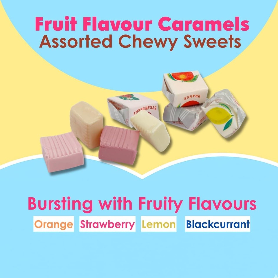 Delicious Assorted Fruit Flavour Caramels Chewy Vegan Sweets - 500g ...