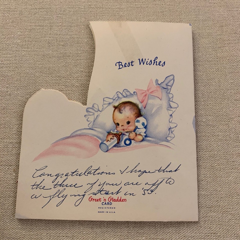 Vintage Greeting Card Baby Congrats Pink Blanket Babies Crying | eBay