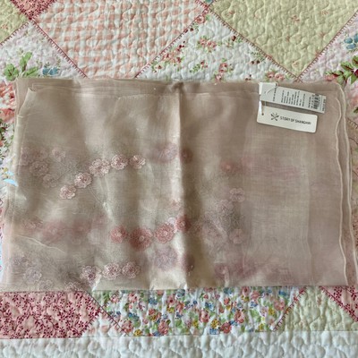STORY OF SHANGHAI SCARF SILK/WOOL PINK EMBROIDERED WITH FLORAL DESIGN ...