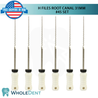 H Files Ro0t Canal 31mm Hand Endo Dental Hedstrom 6pcs Pack Reamers #45 ...