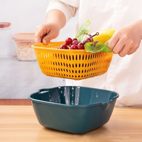 Double-Layer Drain Basket Multifunctional Fruit Basin Kitchen | eBay
